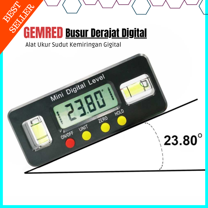 GEMRED Alat Ukur Sudut Kemiringan Inclinometer Level Angle Measuring / busur derajat digital ...