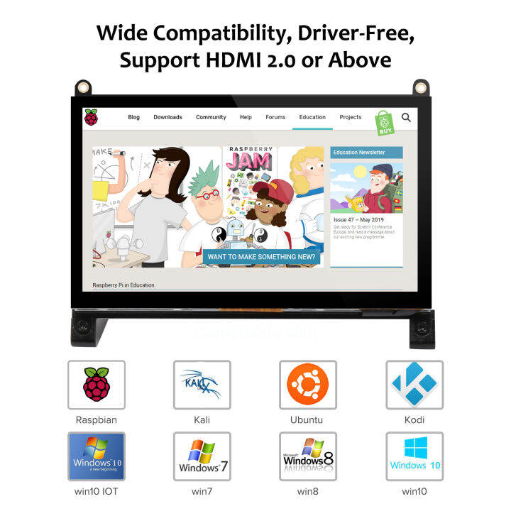 UPERFECT หน้าจอสัมผัส 7 นิ้ว Raspberry Pi 2 3 4 ศูนย์จอแสดงผลแบบพกพา ...
