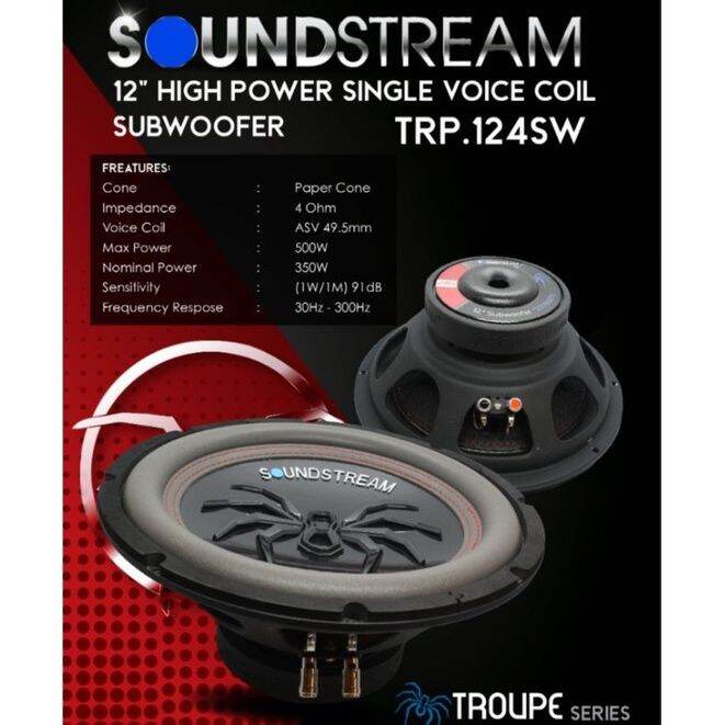 Soundstream TRP.124SW 12" Inch 500W Max Power High Power Single Voice ...
