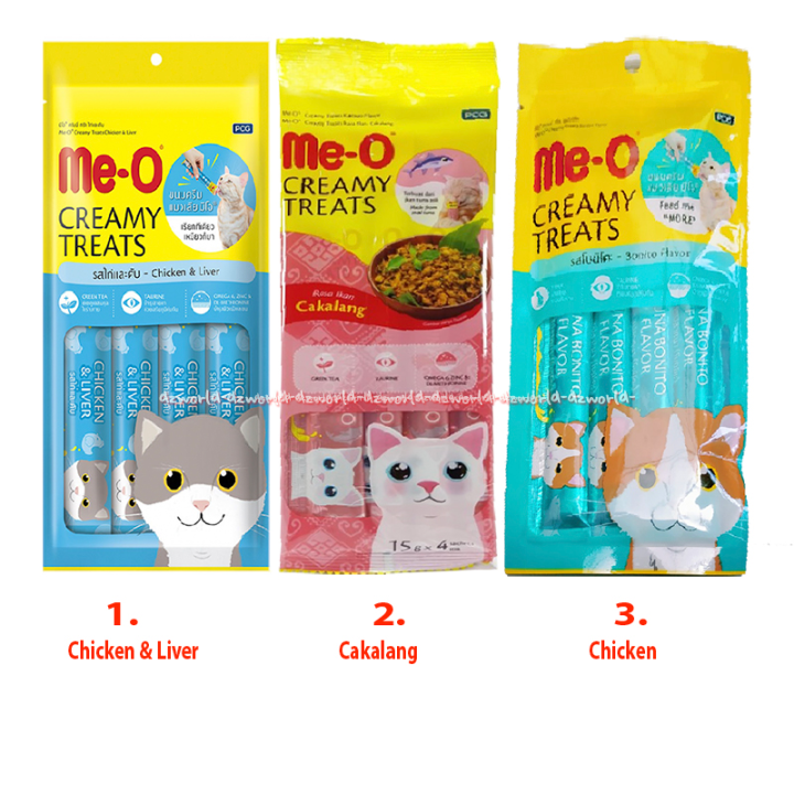 Me-O Creamy Treats Chicken & Liver Cakalang Chicken Flavour Isi 4sachet ...