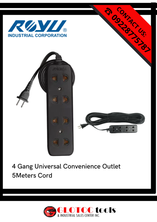 ROYU 4 Gang Universal Convenience Outlet 5M Cord 250V 10A REDEC104-5/B ...