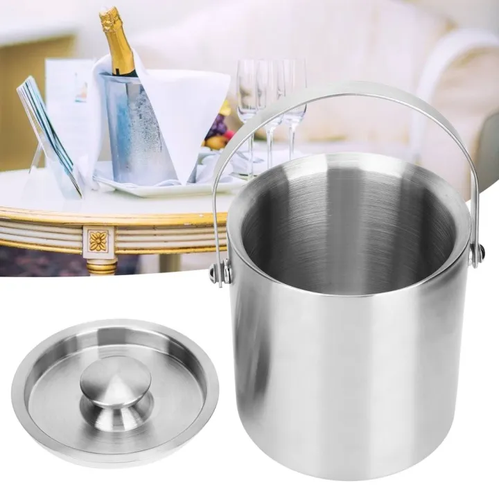 【COD】2L Stainless Steel Insulated Double Walled Ice Bucket with Lid for ...