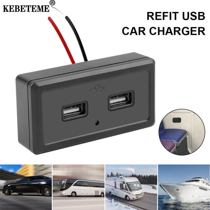 KEBETEME Car Charger 5V 3.1A Plug Power Adapter Dual USB Charger Socket ...