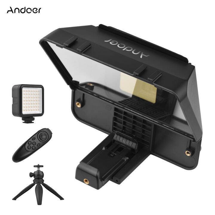 Andoer A10 Portable Smartphone Dslr Camera Teleprompter Prompter Kit With Phone Holder Led Fill