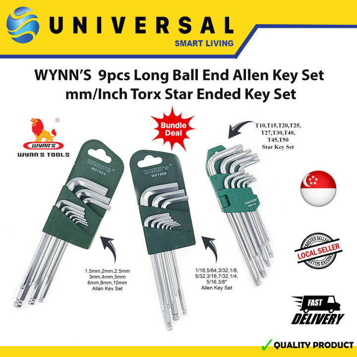 [SG SHOP SELLER] WYNN’S 9pcs Long Ball End Allen Key Set mm/Inch 9pcs ...