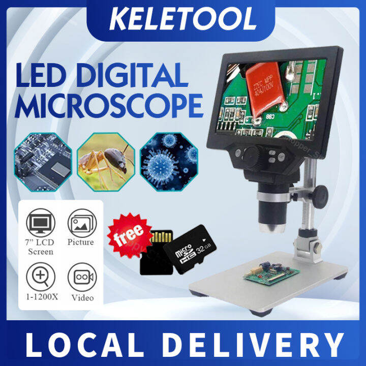 G1200 Electronic Digital Microscope 12MP 7 Inch Large LCD Display Soldering Continuous ...