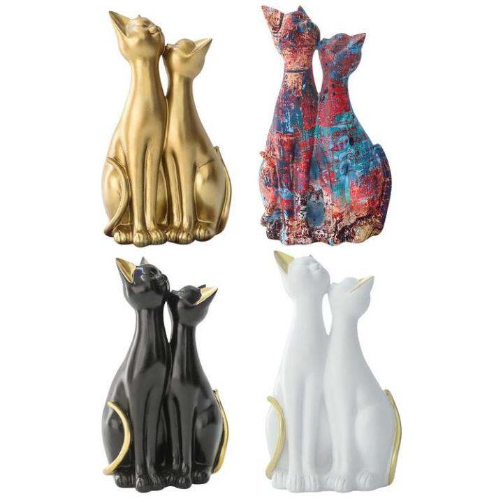 Cat Statue Resin Cat Figurines And Statues Cute And Elegant Couple Art ...