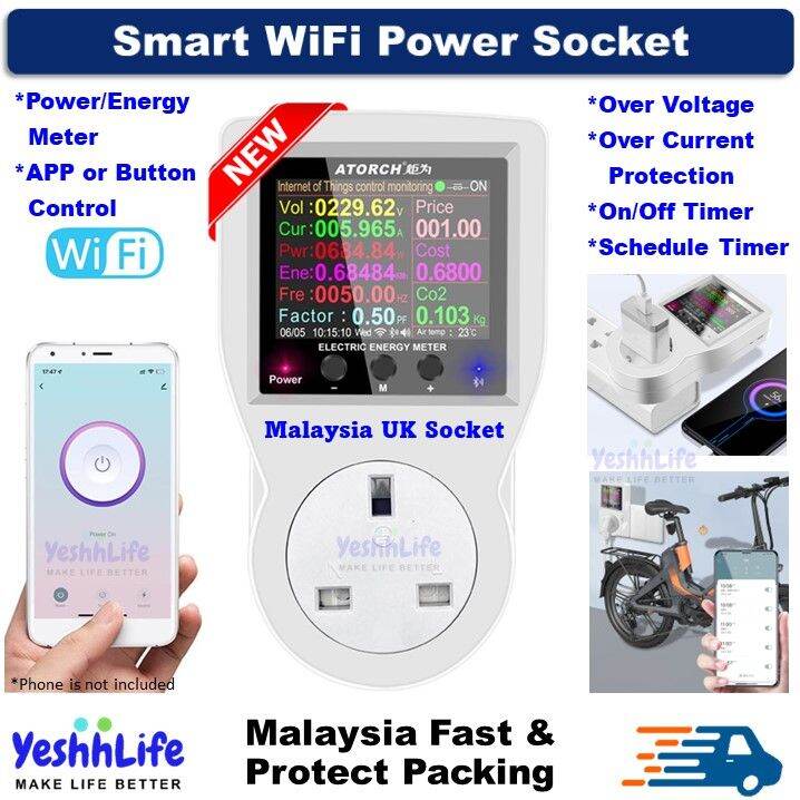 Yeshhlife Atorch Smart WiFi Plug, 16A wifi Socket Switch Power monitor Remote Control WiFi ...