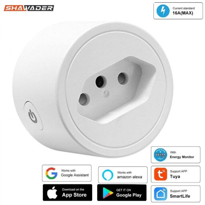Shawader WIFi Tuya Smart Plug Brazil Power Socket 16A Outlet Surge ...