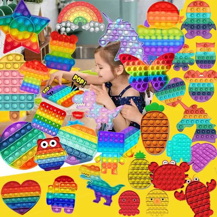 Rainbow Pop Its Round Fidget Toy Push Bubble Stress Relief Kids Pop It ...