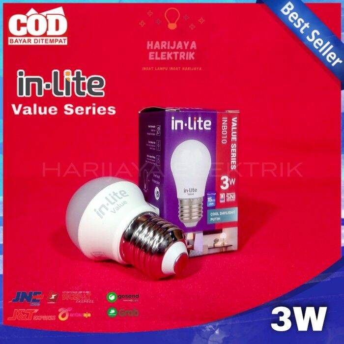 INLITE BOHLAM LAMPU LED 3 WATT IN-LITE VALUE INB010 BULB BULAT PUTIH ...