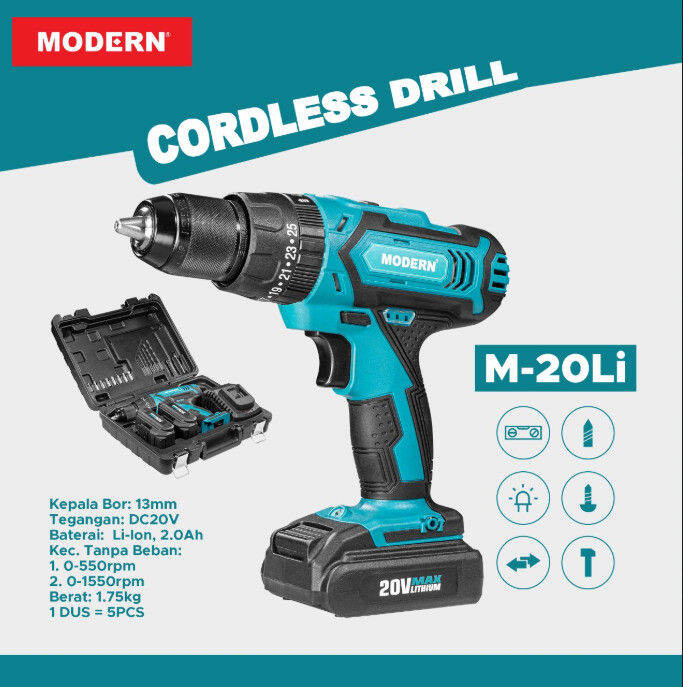 Modern Mesin Bor Cordless Drill M-20 LI - Bor baterai tangan beton ...