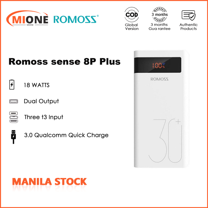 【MiOne】Romoss sense 8P Plus 30000mAh 18W Fast Charge Type-C PD, 3 Outputs & 3 Inputs Original ...