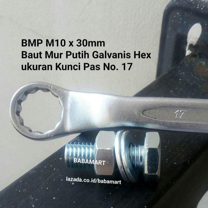 BAUT MUR PUTIH BMP M10X30 KEPALA HEXAGON RING PLAT BESI GALVANIS PER SET UKURAN KUNCI NO 17 ...