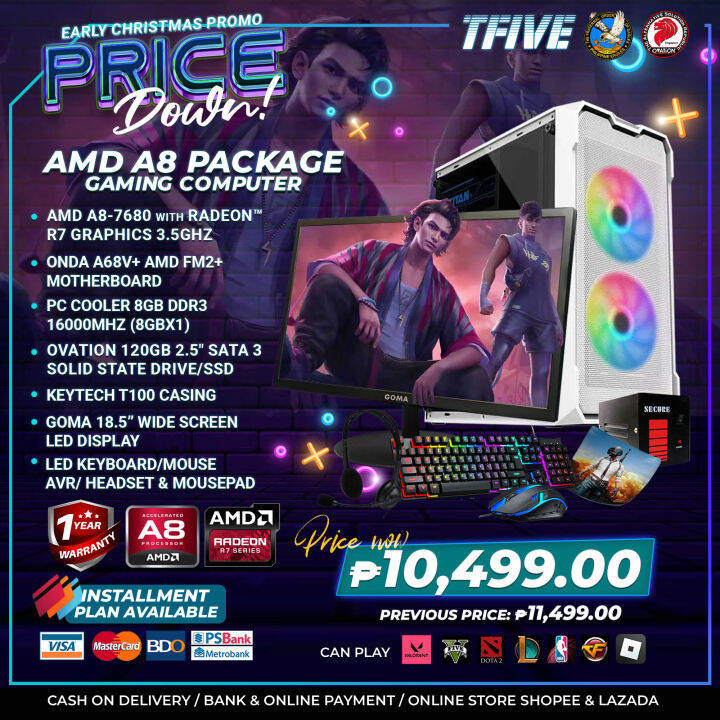 COMPUTER SET AMD A8-7680 GEN 8GB DDR3 120GB SSD 18.5'' WIDE MONITOR ...