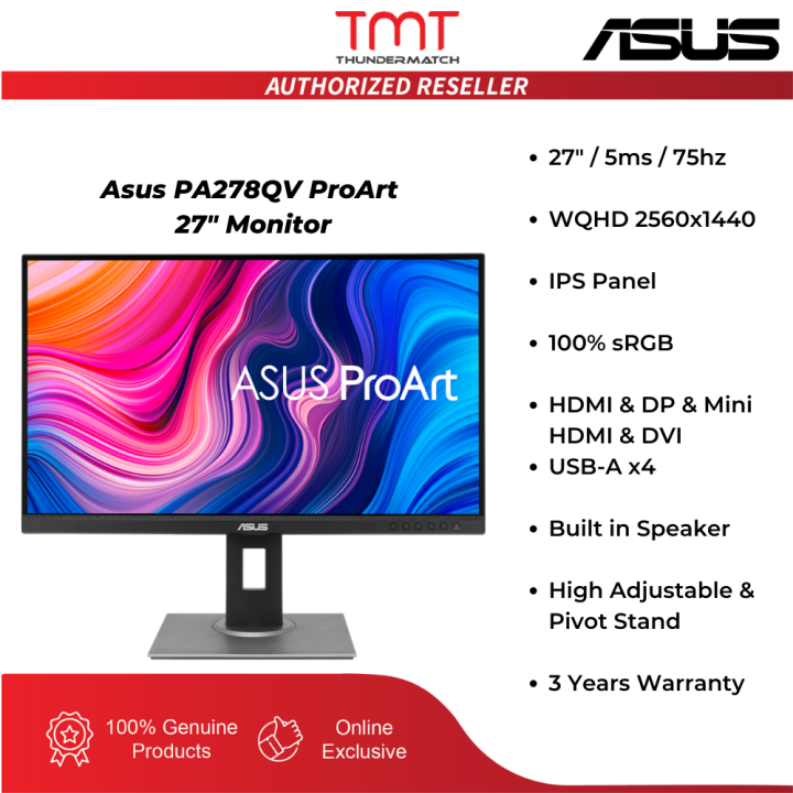 Asus PA278QV ProArt 27.0" Monitor | 5ms | WQHD 2560x1440 | 75Hz | IPS ...