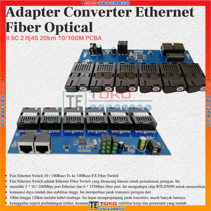 20KM Ethernet Fiber Optical Media Converter Single Mode 6 SC fiber Port ...