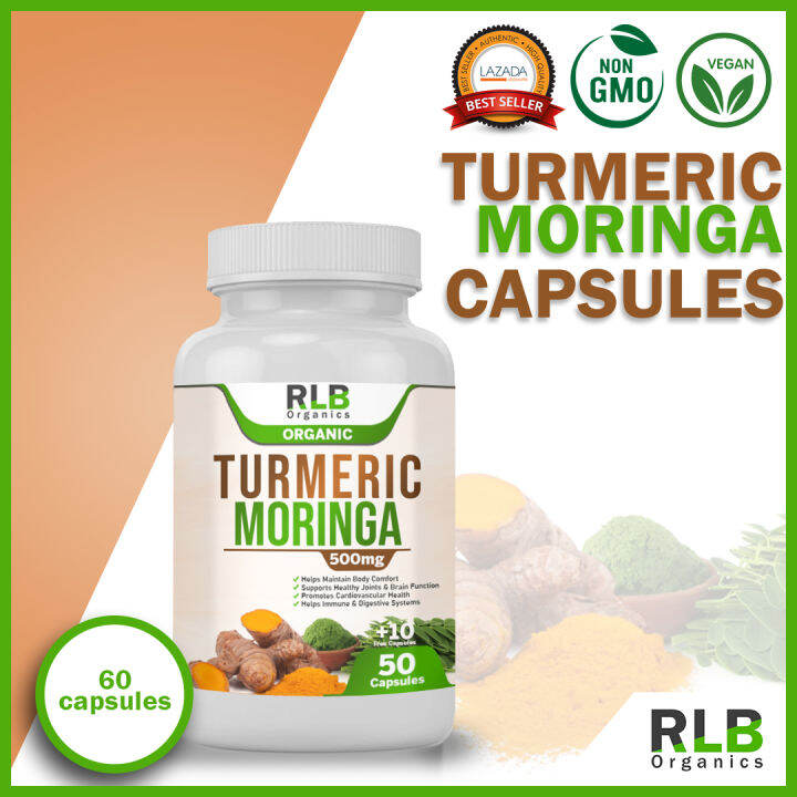 Organic Pure Natural Turmeric and Moringa Capsules (60 Capsules) - Anti ...