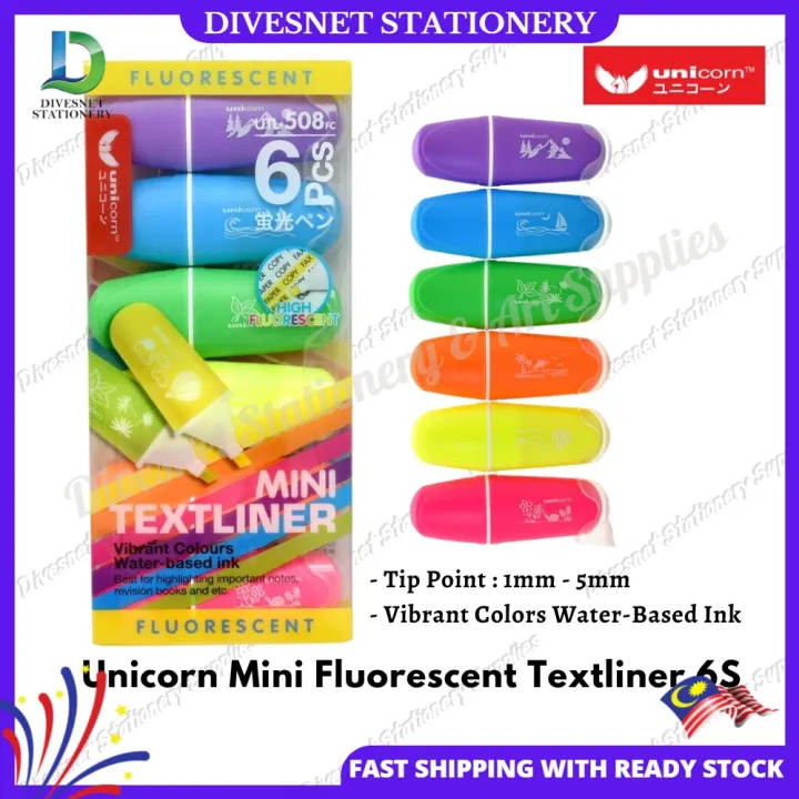 Unicorn Mini Fluorescent Highlighter High Light Textliner 6S UTL-508FC ...