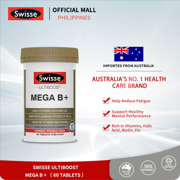 Swisse Ultiboost Mega B+ Reduce Stress Mental Energy Support 60 Tabs ...