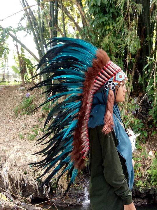 warbonnet / topi indian / topi pentas seni / topi bulu ayam ...