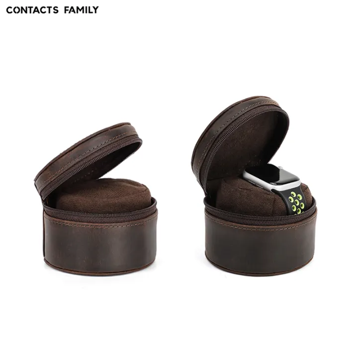 Genuine Leather Single Watch Box for Men Retro Watch Case Travel Zipper ...