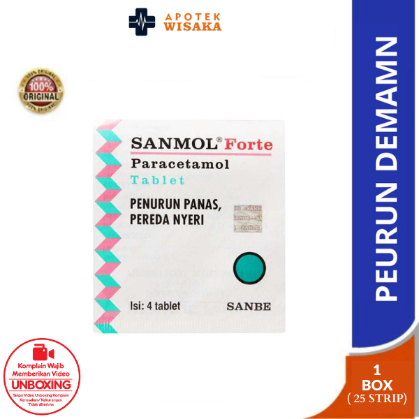 SANMOL FORTE TAB - 1 box 25 strip - Pereda nyeri dan demam | Lazada ...