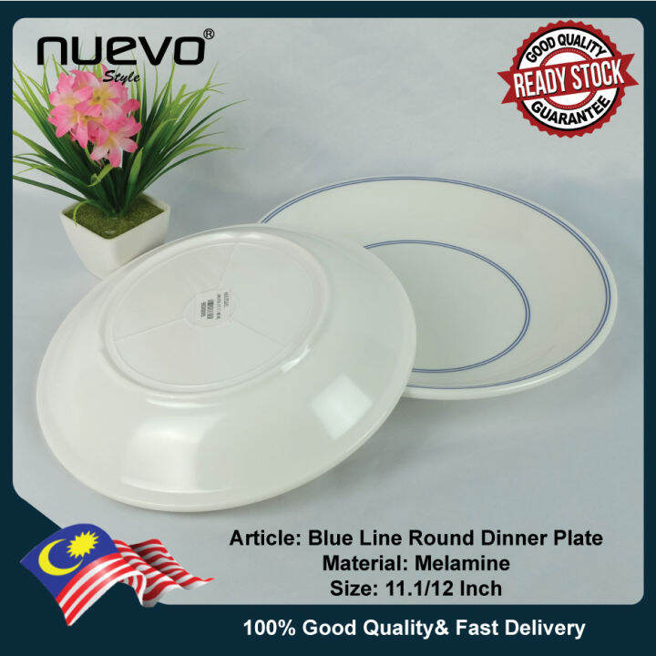 12 Inch Blue Line Melamine Round Dinner Plate 蓝线圆形餐盘 Pinggan Makan ...