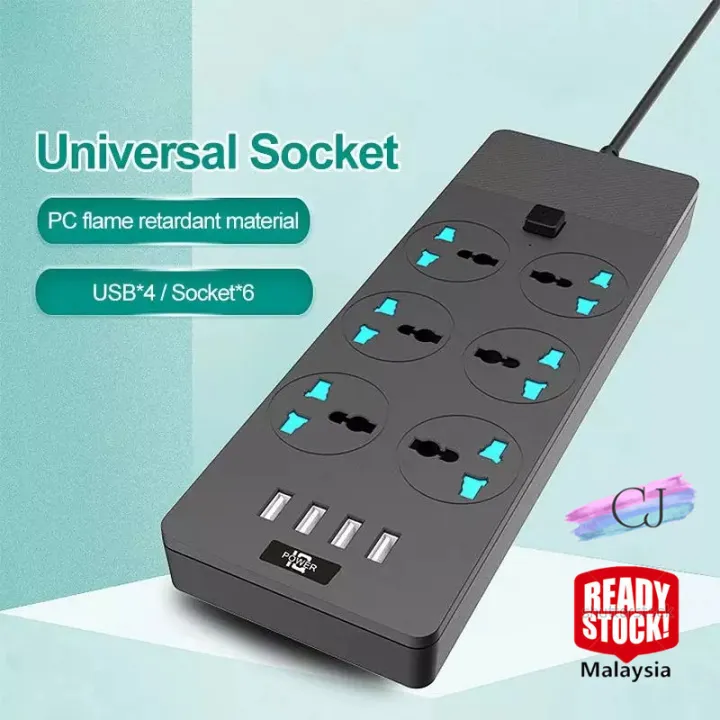 Ready Stock 6 Sockets 4 USB Malaysian standard Extension wire socket ...