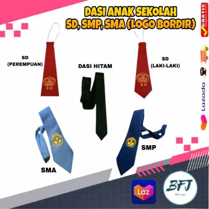 Dasi SD, SMP, SMA, Dasi Anak Sekolah Logo Bordir Dasi Hitam Polos Dasi ...