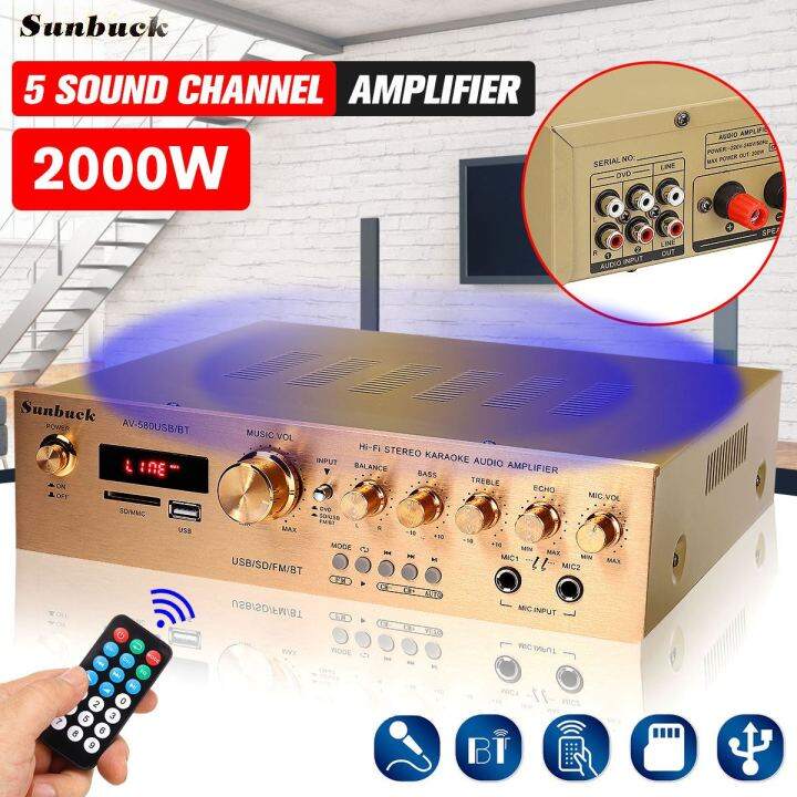 Sunbuck Bluetooth Hifi Amplifiers 220V 5CH Power Audio Amplifier Home ...