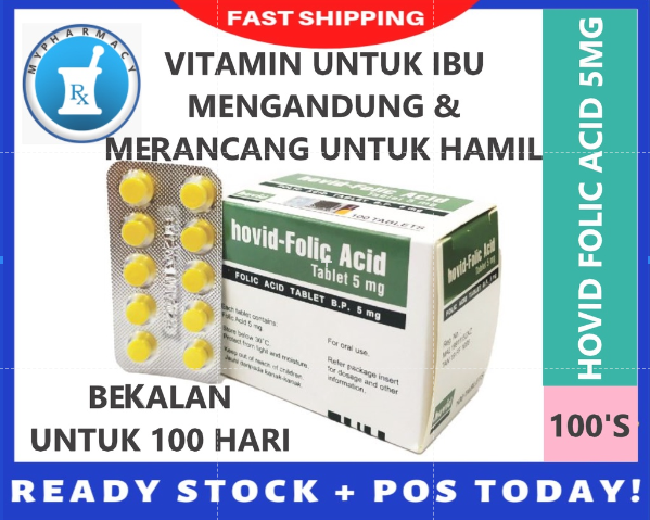 HOVID FOLIC ACID 5MG 100'S [EXP 30.06.2024] UNTUK IBU MENGANDUNG ATAU ...