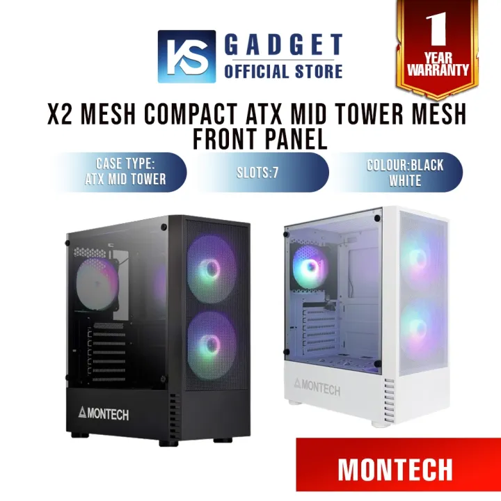 Montech X2 MESH Black Compact ATX Mid Tower Mesh Front Panel Pre ...