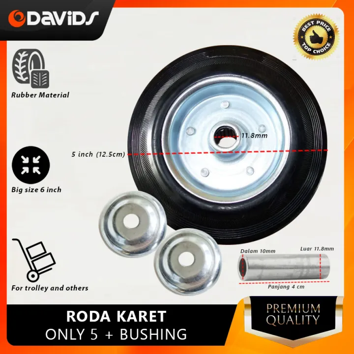 Roda Troli Karet Caster Gerobak Ban Troly Only 5 Inch Plus Bushing ...