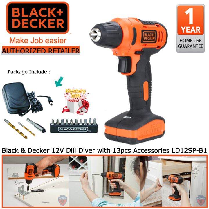 BLACK & DECKER LD12SP Cordless Driver Drill 12V Plus 13-Piece ...