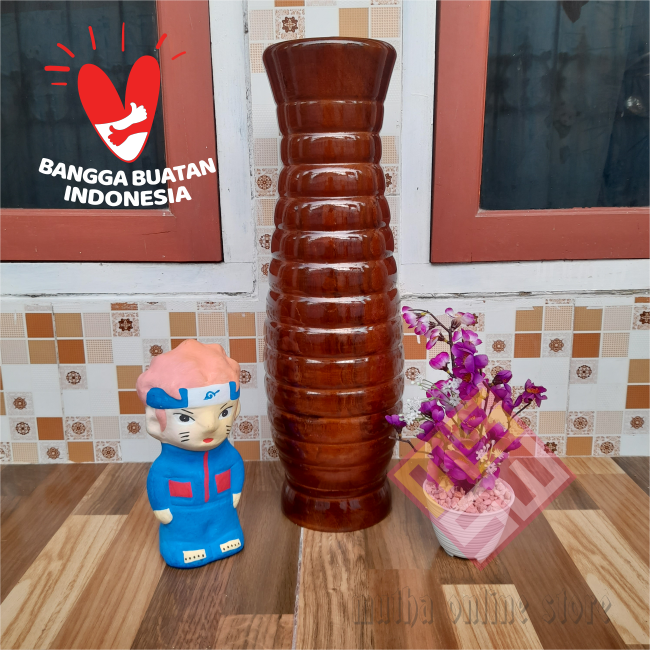 COD Guci / Vas Bunga Kayu Jati Ukuran 55 cm / Model Cukit / Ukiran ...