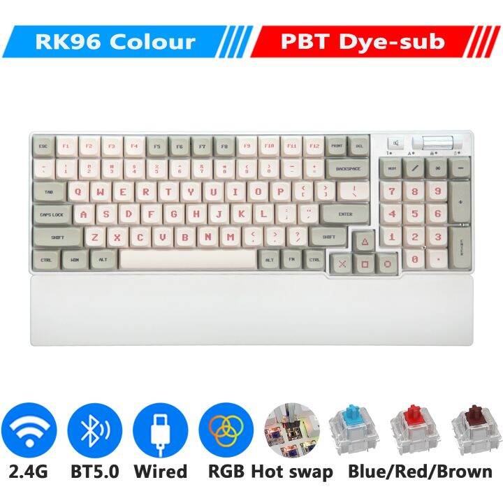 RK ROYAL KLUDGE RK96บลูทูธไร้สายคีย์บอร์ดแบบกลไก96คีย์ RGB Tri โหมด BT5 ...