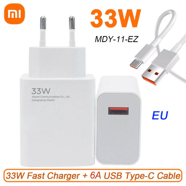 For Xiaomi 33W Fast Charger EU Mi Turbo Charge with 6A Type C Cable for Xiaomi POCO X3 NFC Redmi ...