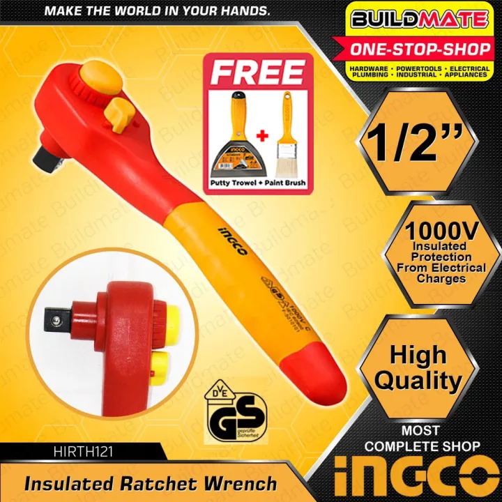 INGCO Insulated Ratchet Wrench 1/2" 250mm Cr-V HIRTH121 + FREE TROWEL ...
