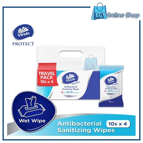 VINDA PROTECT ANTIBACTERIAL SANITISING WIPES (4x10s) TRAVEL PACK | Lazada