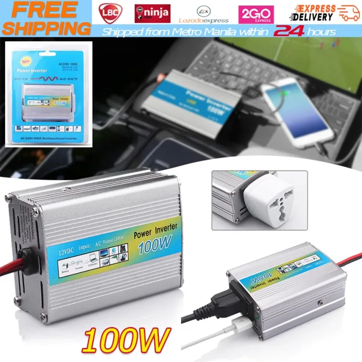 Portable Car Power Inverter 100W DC 12V To AC 220V Charger Converter ...