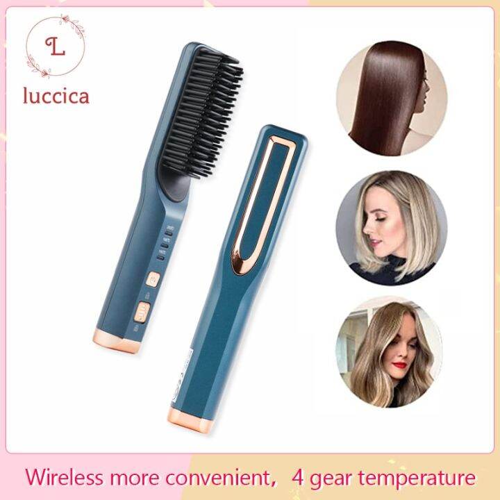 Luccica แปรงผมตรงทำความร้อนแบบไร้สายสำหรับหวีผมตรงเครื่องรีดผมเรียบยูเอสบีชาร์จได้ | Lazada.co.th