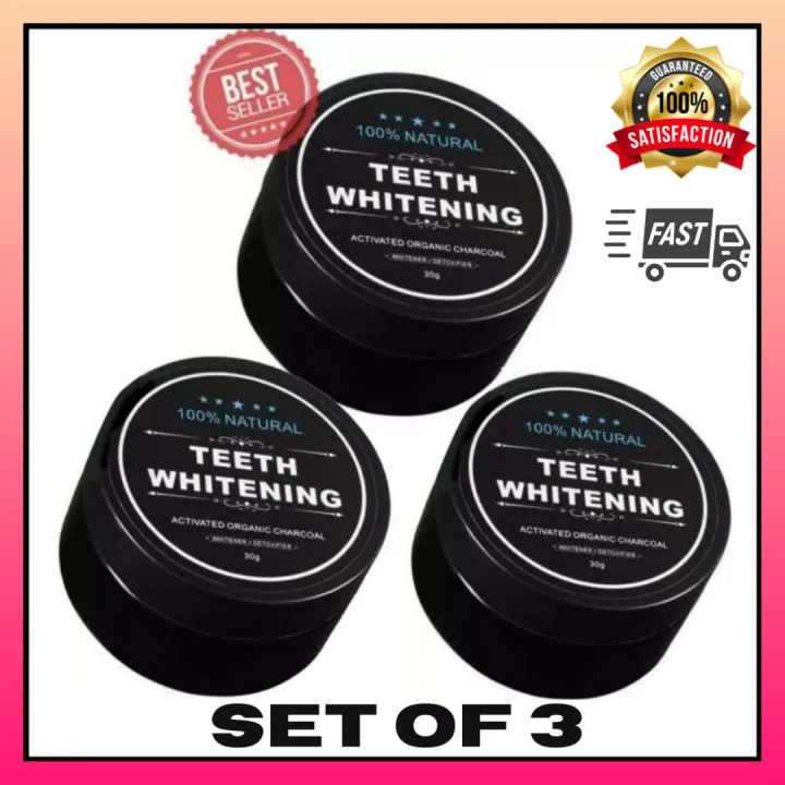 Teeth Whitening SET OF 3 Original Activated Organic Charcoal Powder ...