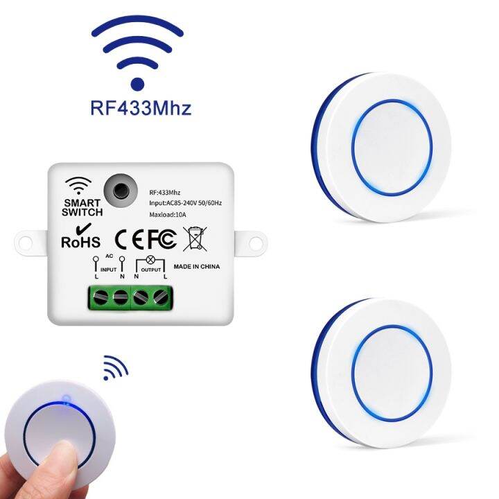Mini Light Switch Round Wireless Panel Switch Remote Control 10A Relay ...