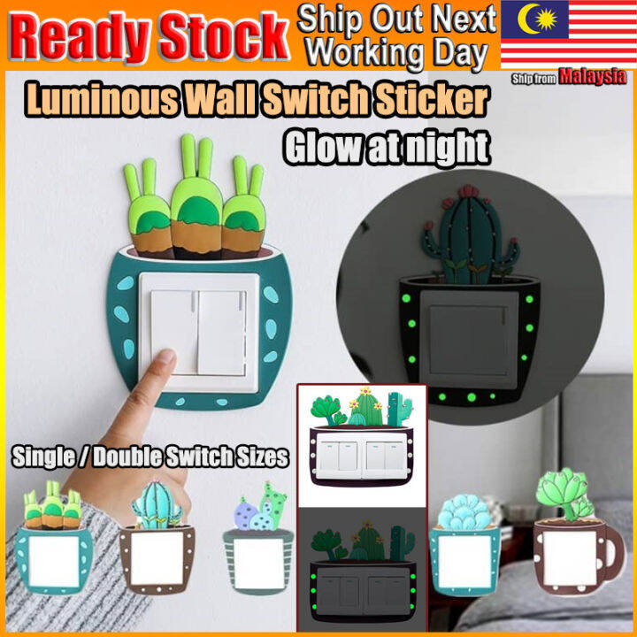 3D Cartoon Cactus Luminous Glowing Wall Malaysia Switch Sticker Decor ...
