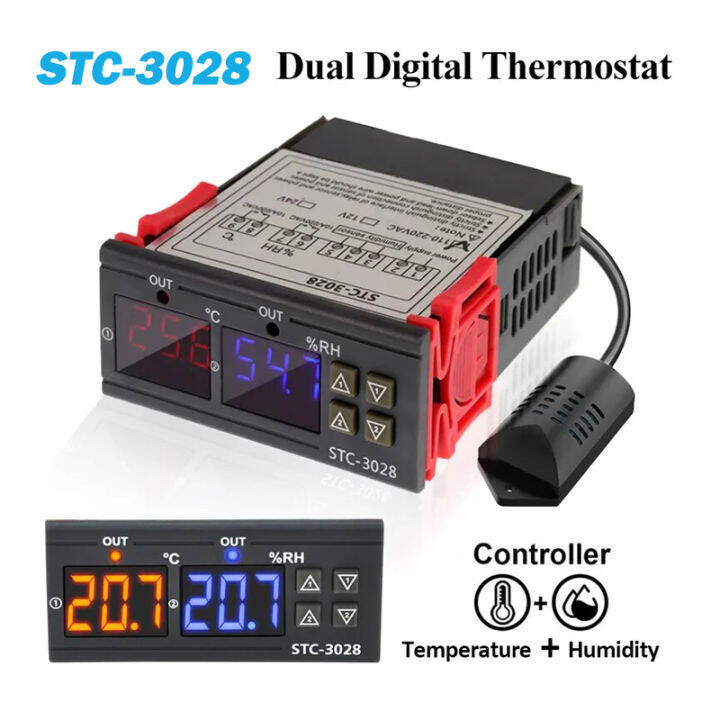 AC 220V Digital Temperature Humidity Controller STC-3028 Incubator Thermostat Controller with ...