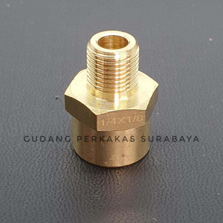 Sok Drat 1/4 x 1/8 Adapter Drat Kuningan Over Sock Female x Male Naple Drat Pipa 1/4 x 1/8 ...