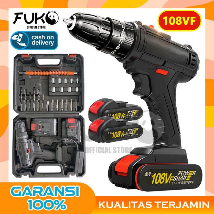 Bor Listrik 1 Set Lengkap 108VF 10mm Reversible/ Bor Baterai Modern ...