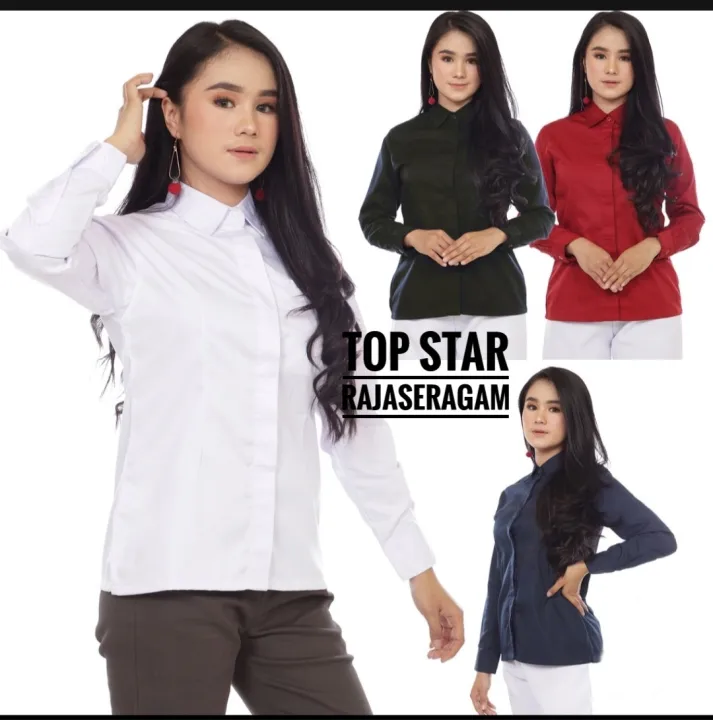 Baju Seragam Kemeja PDH Wanita Saku 1 Drill Panjang Net Tv Blus Dinas Slimfit PDL | Lazada Indonesia
