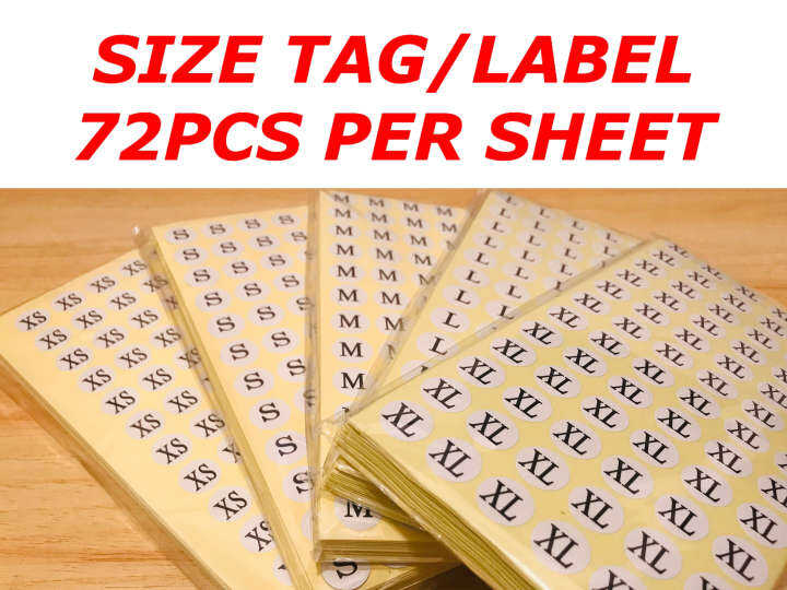 Size Tag Label Stickers for RTW and Garments sizes from XS to XL ...